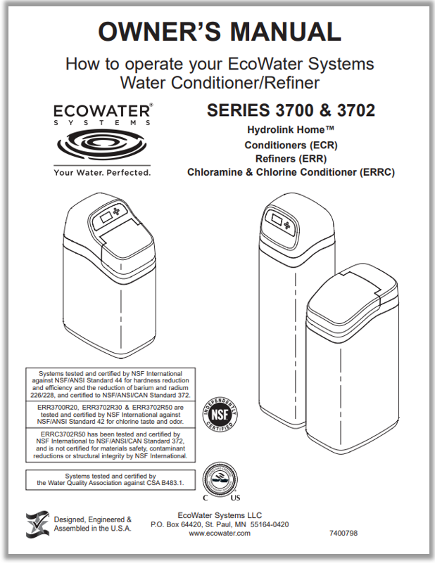 ECR / ERR / ERRC 3700 & 3702 Manual – EcoWater Systems