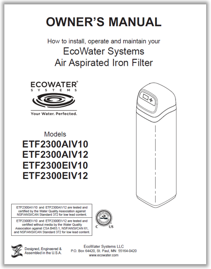 ETF2300 AIV / EIV Manual – EcoWater Systems