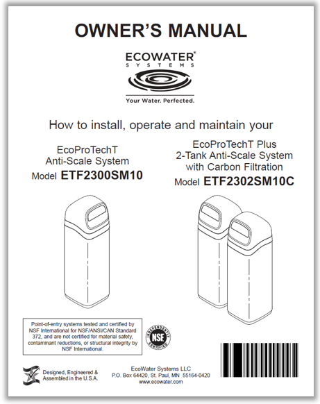 ETF2300SM Manual – EcoWater Systems